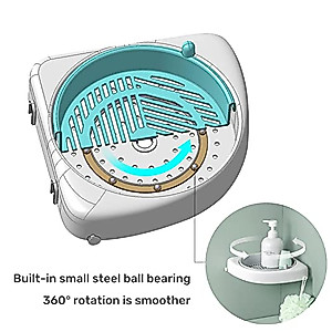 Feilifan Corner Shower Caddy, Plastic 360 Rotating Shower Organizer with Hooks, Bathroom Adhesive Shelf for Shower, Waterproof Shower Shelves for Washroom Toilet Kitchen, Max Hold 15 lbs, White