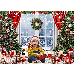 LYCGS 7X5ft Christmas Backdrop Winter Snow Scene Backdrop for Photography Christmas Window Background Xmas Tree & Party Decoration Banner X-171