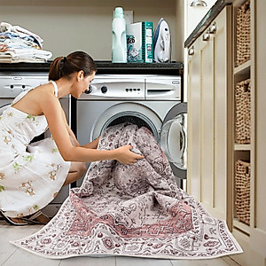 Carvapet Vintage Area Rug Boho Soft Rug Non-Slip and Stain Resistant for Kitchen,Living,bedrooms,hallways,Children's playrooms and Dining Room Carpet Mat(2X10,Pink)