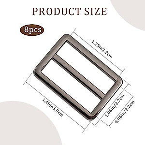 8 Pack Flat Metal Slide Buckle,1 1/4 Inch Tri-Glide Slides Metal Adjustable Belt Buckles Rectangle Strap Adjuster Suspender Strap Slider Belt Adjuster Sliders for Purse Bag Backpack (Gun Metal)