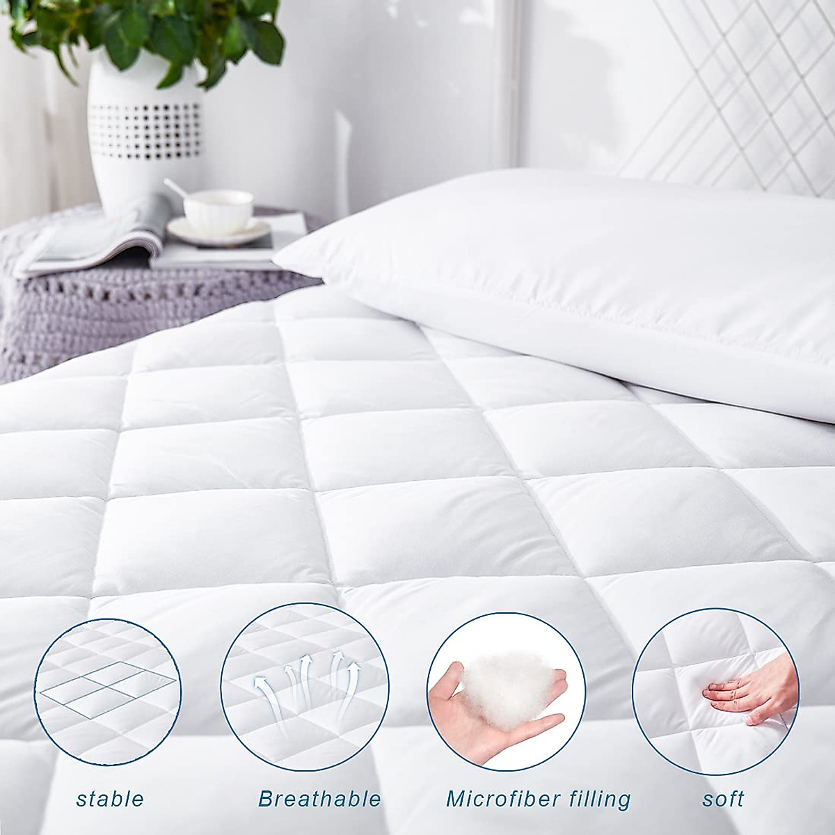 Uraclaire Mattress Pad with 8-21'' Deep Pocket,Cooling Mattress Topper Cover,Ultra Soft Quilted Fitted Breathable Fluffy Microfiber Mattress Protector(Full)