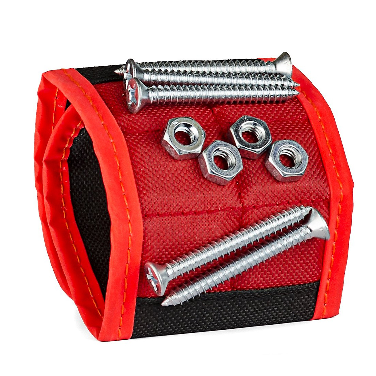 BYKES Magnetic Wristband for Holding Screws, Nuts, Nails and Bolts | Powerful Super Strong Magnetic Tool Wristband for Men and Women | Large Magnetic Wrist Tool Holder | Tool Gifts for Men | Red/Black