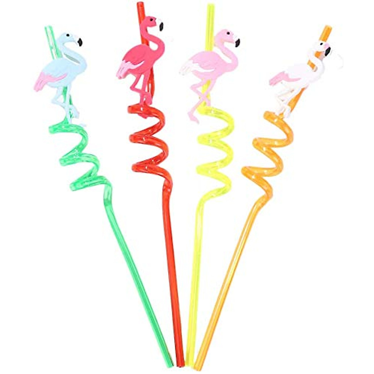 12pcs Reusable Straws Silly Crazy Loop Straws Plastic Drinking Straws for Wedding Birthday Party Favors Supplies - Flamingo