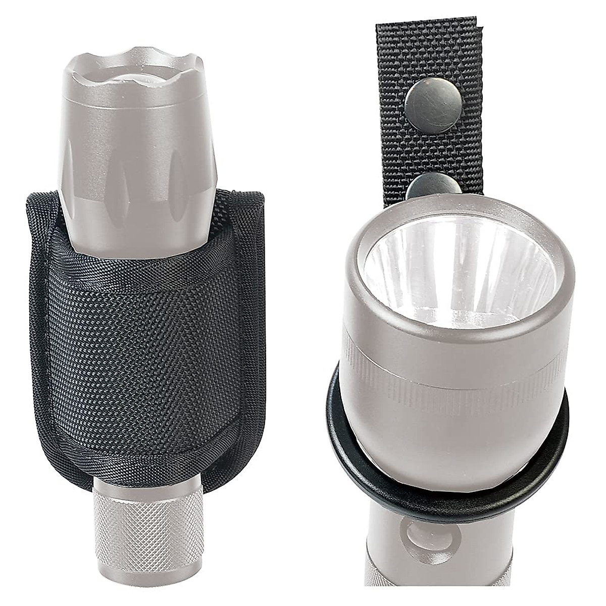 TAFTACFR Compact Flashlight Holder(Open Top)+ Flashlight Ring Strap Holder Hold Mag Lite and Other D/C Cell Flashlights(Nylon Outer Snap)