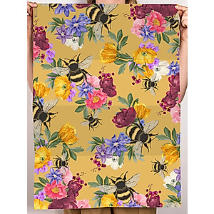 CENTRAL 23 Bee Wrapping Paper - 6 Sheets Gift Wrap - Yellow Gift Wrap Paper - Flowers Bees - For Birthday Christmas Baby Shower - Boys Girls Men Women - Comes With Fun Stickers