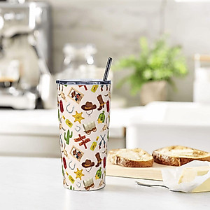 CHASOEA Western Tumbler 20oz Boho Western Stainless Steel Insulated Tumblers with Lid and Straw Beige Travel Coffee Mug Tea Wine Cups Water Bottle Western Gifts for Women