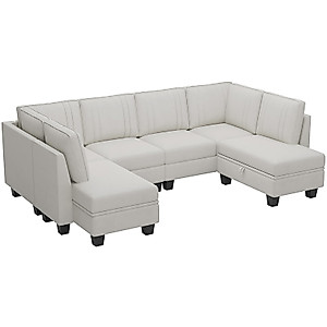 Belffin Sectional Couch with Storage Ottoman, U Shaped Sectional Sofa Couch, Convertible U-Shape Sectional Couch for Living Room, Beige