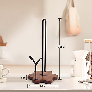 IEBIYO Paper Towel Holder Stand Kitchen Roll Holder Simply Tear Wooden Paper Towel Organizer Non-Slip Wooden Bottom Roll Paper Dispenser Countertop Paper Hanger Rack Kitchen Decoration (Black)