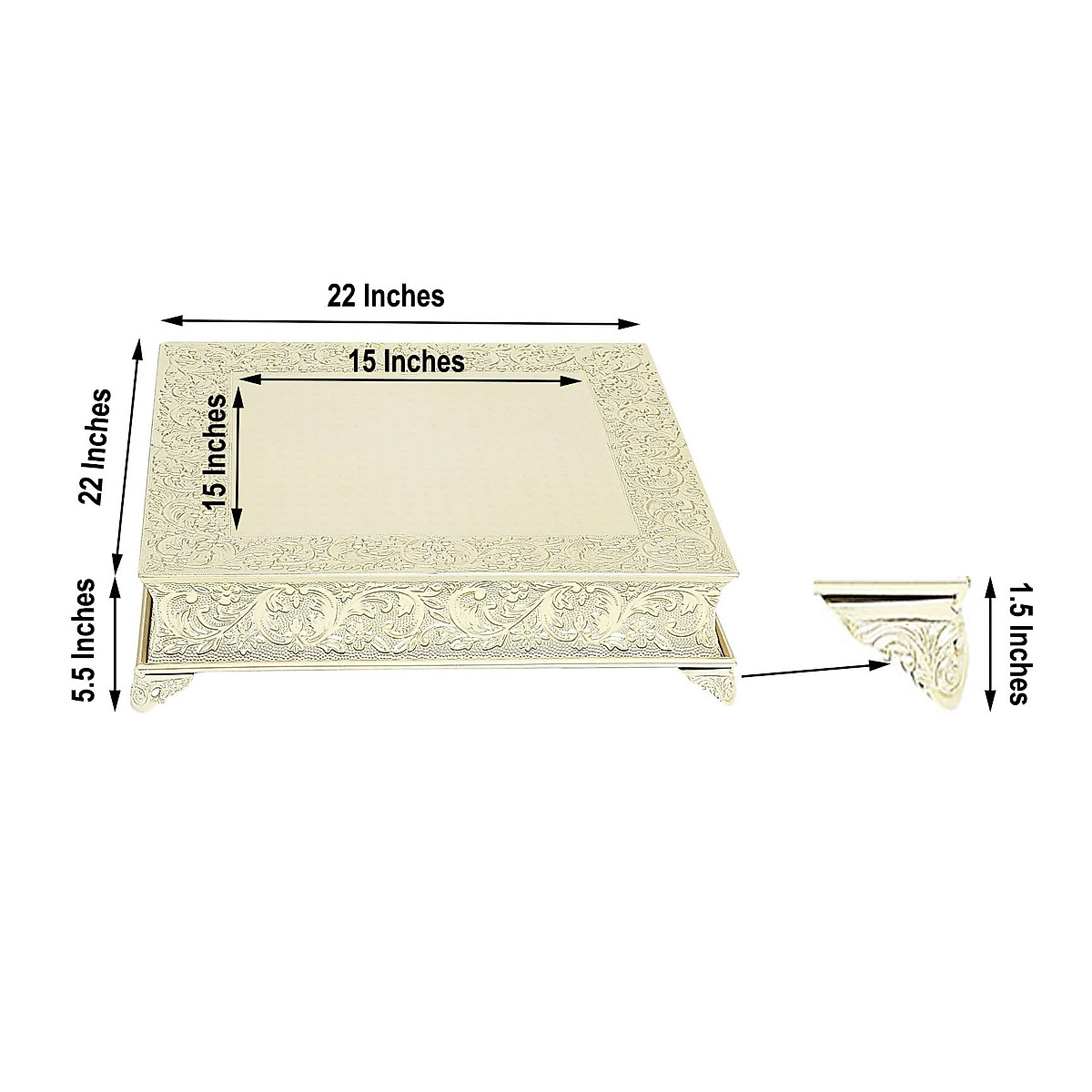 Efavormart 22” Gold Square Embossed Metal Cake Plateau Stand Riser Wedding Birthday Party Dessert Cake Pedestal Display Plate