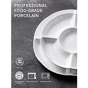 LAUCHUH Chip & Dip Serving Set Porcelain Divided Serving Platter/Tray Perfect for Easter, Christmas, Snack Dessert, 12 inch White Dish Set of 2