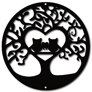CREATCABIN Metal Wall Art Ornaments Owl Decor Wall Hanging Plaques Iron Wall Art Sculpture Sign for Indoor Outdoor Home Living Room Kitchen Garden Office Decoration Black 11.8inch