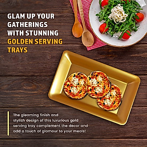 Yumchikel Plastic Serving Tray Set, Hard Plastic Serving Platters for Serving Food, Gold Serving Trays for Parties, Weddings, Food Trays for Party Buffet, Dessert Tables, 10" x 14", 4 Pack