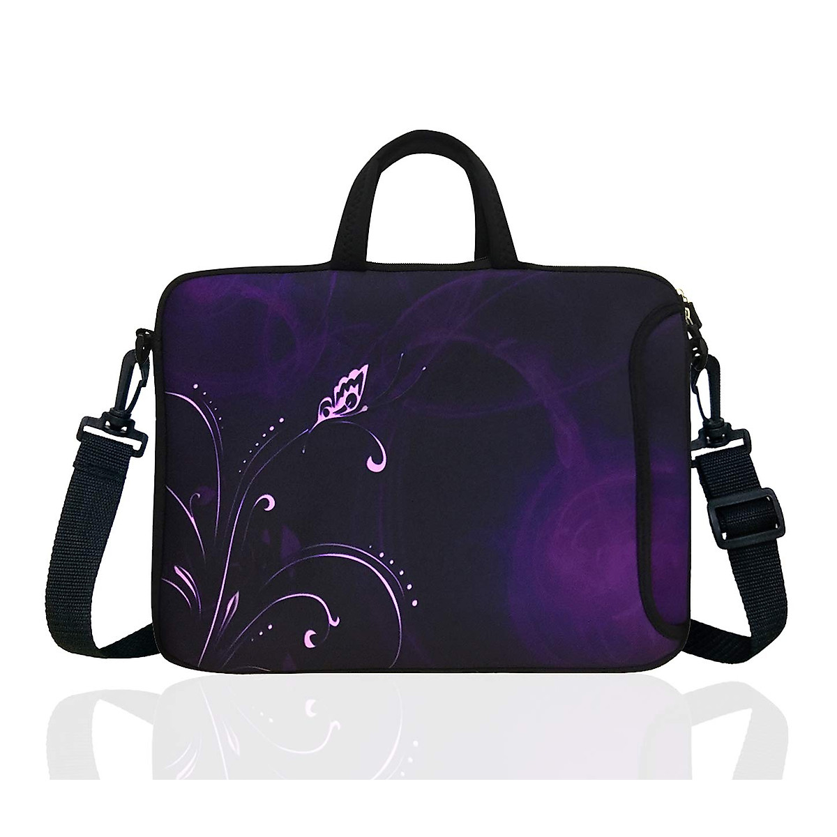 15-Inch to 15.6-Inch Neoprene Laptop Shoulder Messenger Bag Case Sleeve For 14 15 15.6" Inch Acer/Asus/Dell/Lenovo/Thinkpad/HP/Macbook Pro/Air (Purple Flower)