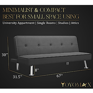 yoyomax Futon Sofa Bed, Adjustable Modern Convertible Sofa Bed Couch - Breathable Fabric Folding Sofa Bed Easy to Clean-Ideal for Bedroom, Living Room and Office-Compact Design for Spacing Saving-Grey