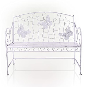 Alpine Corporation Alpine 43" L Indoor/Outdoor 2-Person Metal Garden Butterfly Backrest, White Bench