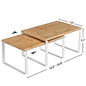 SONGMICS Cabinet Shelf Organizers, Set of 4 Kitchen Counter Shelves, Stackable, Expandable Spice Racks, Metal and Wood, White and Natural UKCS010N01