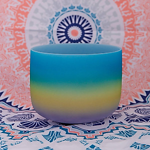 ENERGYSOUND 440Hz Perfect Pitch G Note Throat Chakra Rainbow Colored Frosted Quartz Crystal Singing Bowl 8 inch