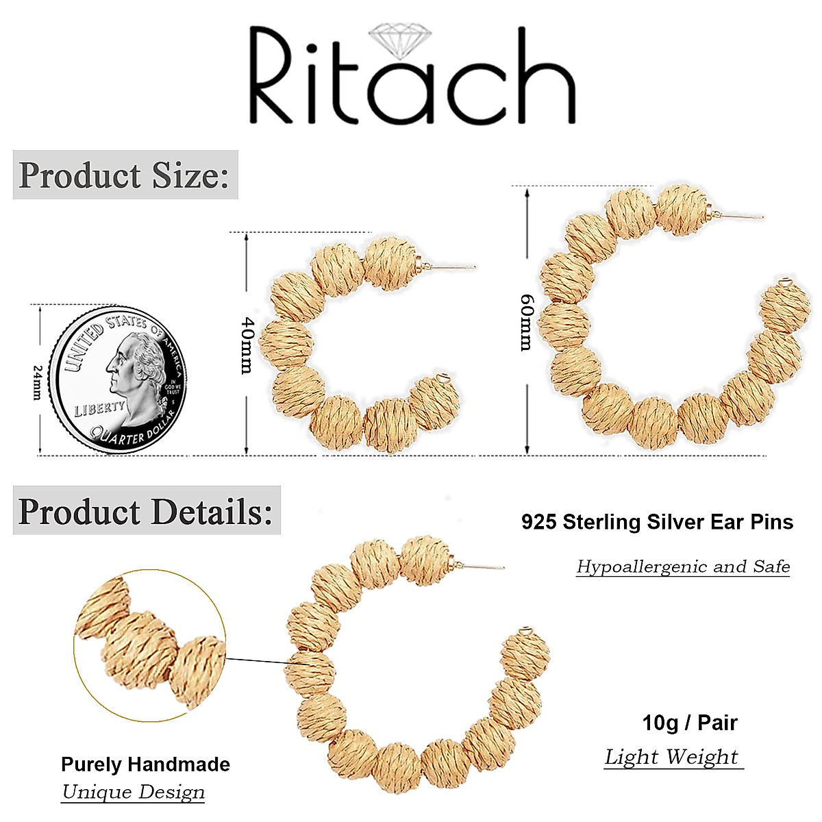 Rattan Earrings for Women Rattan Hoop Earrings Handmade Woven Straw Wicker Earrings Bohemian Statement Summer Beach Jewelry