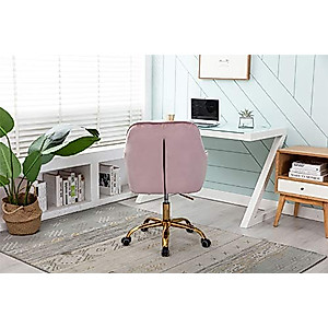 Velvet Swivel Shell Chair on Wheels,Modern Leisure Arm Chair with 360 Degrees and Adjustable Lift Heigh,Accent Home Office Chair with Golden Metal Base for Living Room,Study (Light Pink + Metal)