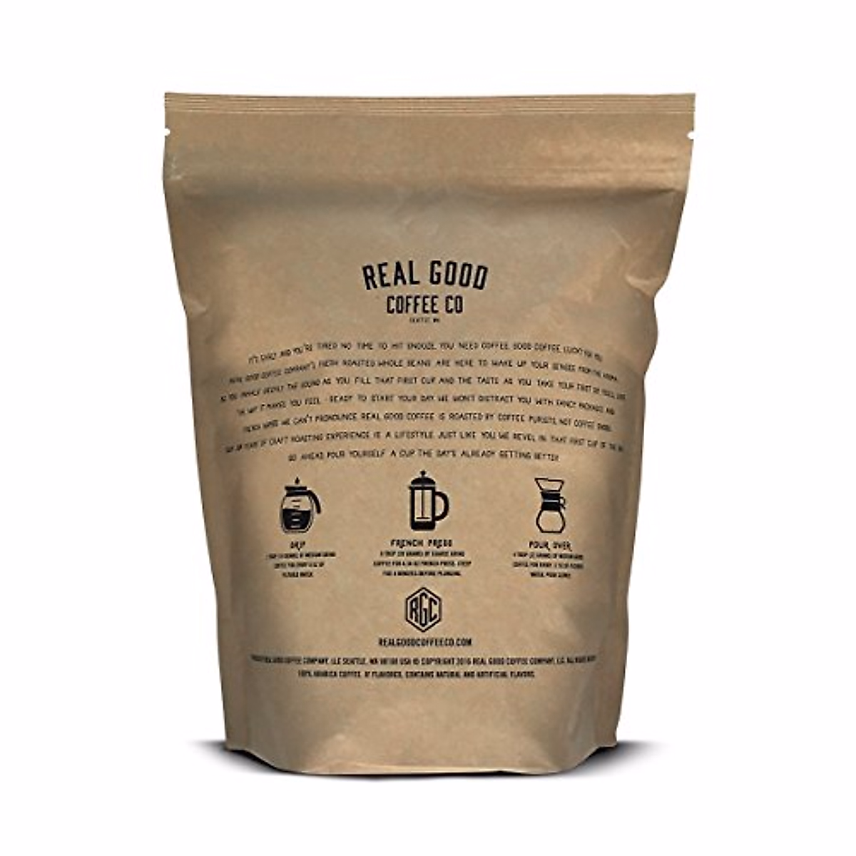 Real Good Coffee Company - Whole Bean Coffee - Breakfast Blend Light Roast Coffee Beans - 2 Pound Bag - 100% Whole Arabica Beans - Grind at Home, Brew How You Like