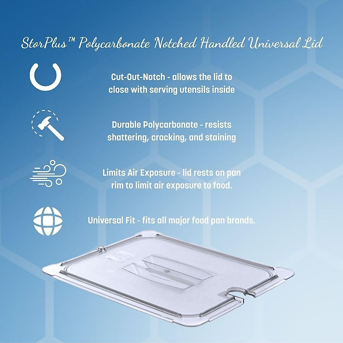 Carlisle FoodService Products 10311U07 StorPlus Sixth Size Polycarbonate Universal Handled Notched Food Pan Lid, Clear