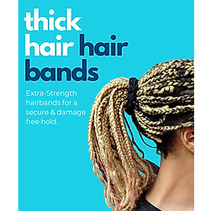 Bunzee Bands Large Hair Band for Thick, Curly, Natural Hair - Cushioned No Damage Hair Ties Ideal For Braids, Pineapple Hair - Afro Puff Ponytail Holder - Adjustable, Extra Stretchy (Black 2Pk)