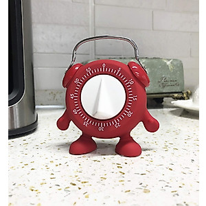 Vinseen Timer, for Kitchen Baking Teaching Cooking Egg Potty Training for Kids Cute 60 Mins Twist Wind-Up Mechanical Timer with Ring Alert, No Battery (Red)