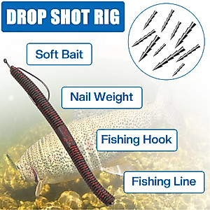 35pcs Nail Weights Kit Tungsten Insert Fishing Weights Sinkers Wacky Worm Nail Sinkers Pencil Weights for Bass Fishing Tackle in Various Sizes