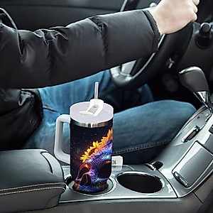Slewiaeky Tumbler with Handle 40 oz Beautiful Goth Skull Sunflower Travel Mug with Lid and Straw Stainless Steel Vacuum Insulated Water Bottle Cup for Iced Tea Coffee Cold Beverages Cup Holder Friend