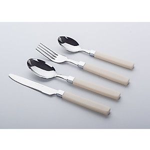 EXZACT Cutlery Set 16pcs Stainless Steel - Coloured Handles - 4 x Forks, 4 x Knives, 4 x Table Spoons, 4 x Tea Spoons - WF23 Cream