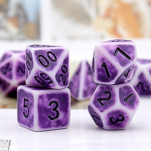 Haxtec Ancient DND Dice Set 7PCS Purple Polyhedral Dice for Dungeons and Dragons Pathfinder RPG