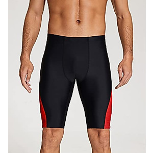 DEVOROPA Men's Swim Jammers Athletic Swimwear Racing Training Swimsuit UPF 50+ Swimming Lap Shorts Quick Dry Bathing Suit Black/Red XL