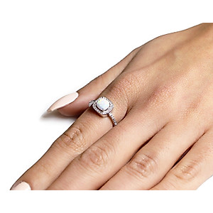 CloseoutWarehouse White Simulated Opal Princess Halo Ring Sterling Silver Size 14