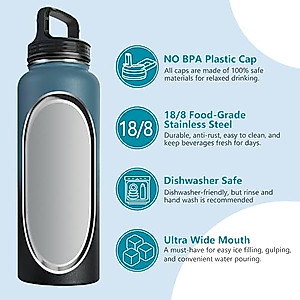 AEXPF 40oz Insulated Water Bottles, Stainless Steel Vacuum Sports Water Bottles with 3 Lids, Reusable Leakproof Metal Thermos, Water Flask Jugs without Sleeve for Gym, Indigo Black Gradient