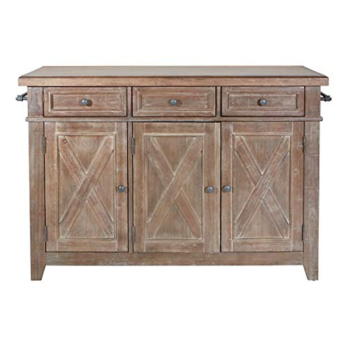 OSP Home Furnishings Cocina Kitchen Island with Wood Top, Drop Leaf and Decorative Steel Hardware, Brown