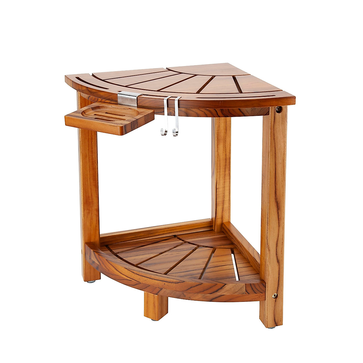 Cartman Original 13" Corner Teak Shower Decorative Bathroom Stand and Foot Rest with Storage Shelf and Soap Dish,Foot Rest Shaving Stool, Corner Nightstand, Beside Table