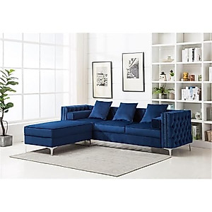 Legend Vansen Velvet Sofa sectional for Living Room with Ottoman Chaise Reversible L Shaped Couch Sleeper, 104", Blue