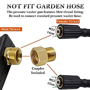 Twinkle Star Replacement Pressure Washer Gun with 16 Inch Extension Wand, 4000 PSI, Power Washer Gun with M22-15mm or M22-14mm Fitting, 5 Nozzle Tips, 40 Inch