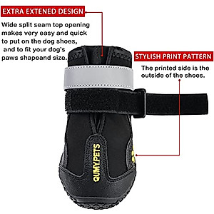 QUMY Dog Shoes for Large Dogs, Medium Dog Boots & Paw Protectors for Winter Snowy Day, Summer Hot Pavement, Waterproof in Rainy Weather, Outdoor Walking, Indoor Hardfloors Anti Slip Sole Black Size 6
