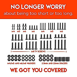 ECHOGEAR TV Mount Screws - Universal Hardware Pack Works Any TV Mount & All TVs Up to 80" Including Samsung, Vizio, LG, & More - Pack Contains M4, M5, M6, & M8 Replacement TV Mounting Screws