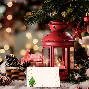 Christmas Table Place Cards, Xmas Blank Seating Place Card for Table, 25 Pack Buffet Food Tent Labels, Double Design Name Cards, Scored for Easy Folding, Christmas Party Decorations(09)