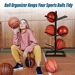 Fitlyiee 3 Layer Double-Sided Basketball Organizer Waterproof Iron Ball Storage Rack Sports Equipment Storage (Black)