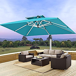 ABCCANOPY 10x13ft Patio Umbrella - Large Windproof Cantilever Umbrella with 360-degree Rotation,Outdoor Offset Rectangle Umbrella for Backyard Garden Deck Pool, Turquoise