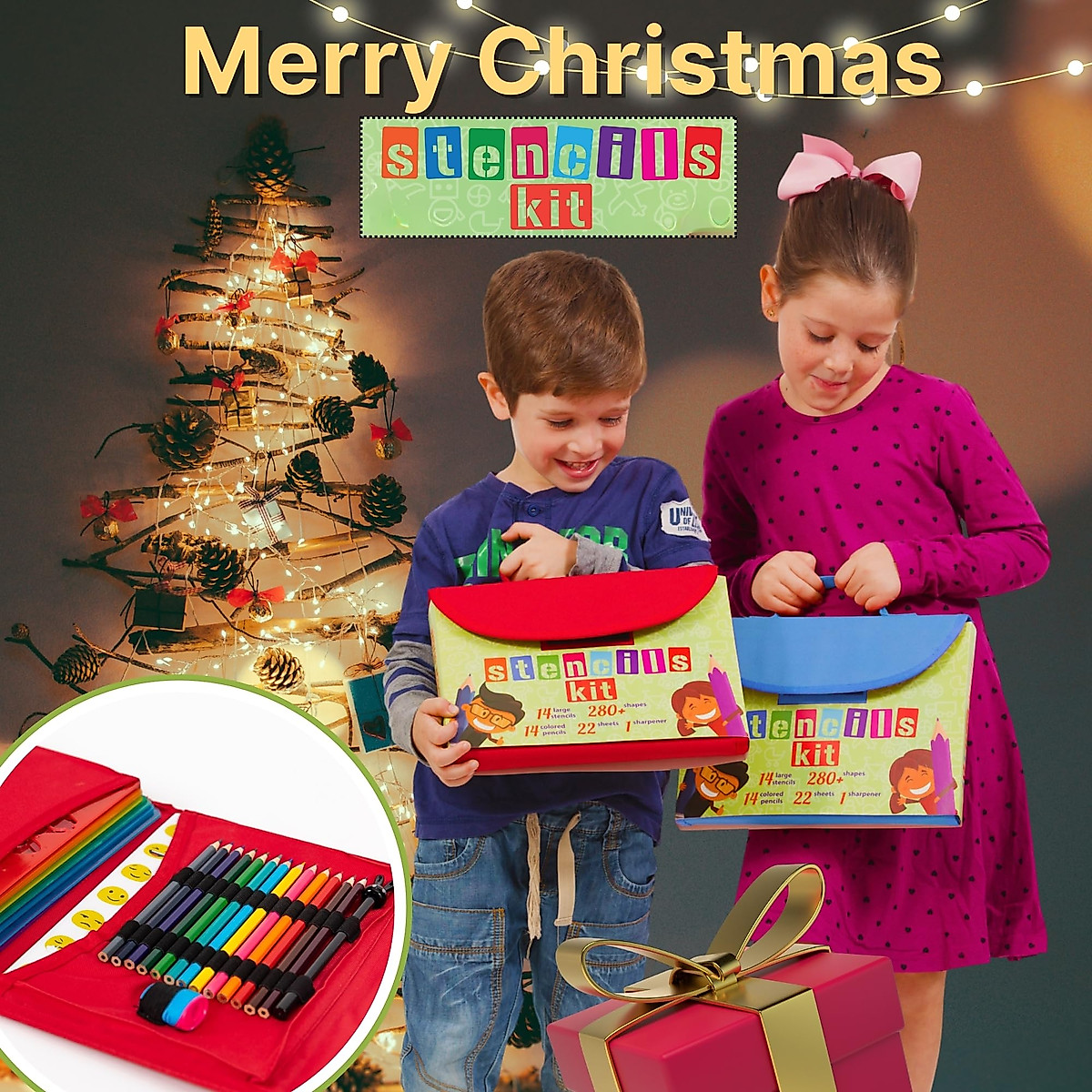 Drawing Stencils for Kids Kit & Carry Case – – Child-Safe, Non-Toxic Stencil Set with 300 Shapes, Colored Pencils, Paper, Etc. – Birthday Gifts & Travel Art Supplies for Creativity, Learning and Fun