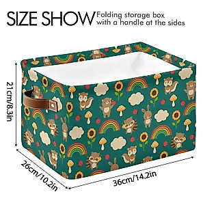 Cute Woodland Animals Pattern Rectangle Storage Basket Collapsible Storage Bin for Nursery Toys Books Waterproof Baskets for Closet Shelves Bedroom Decor