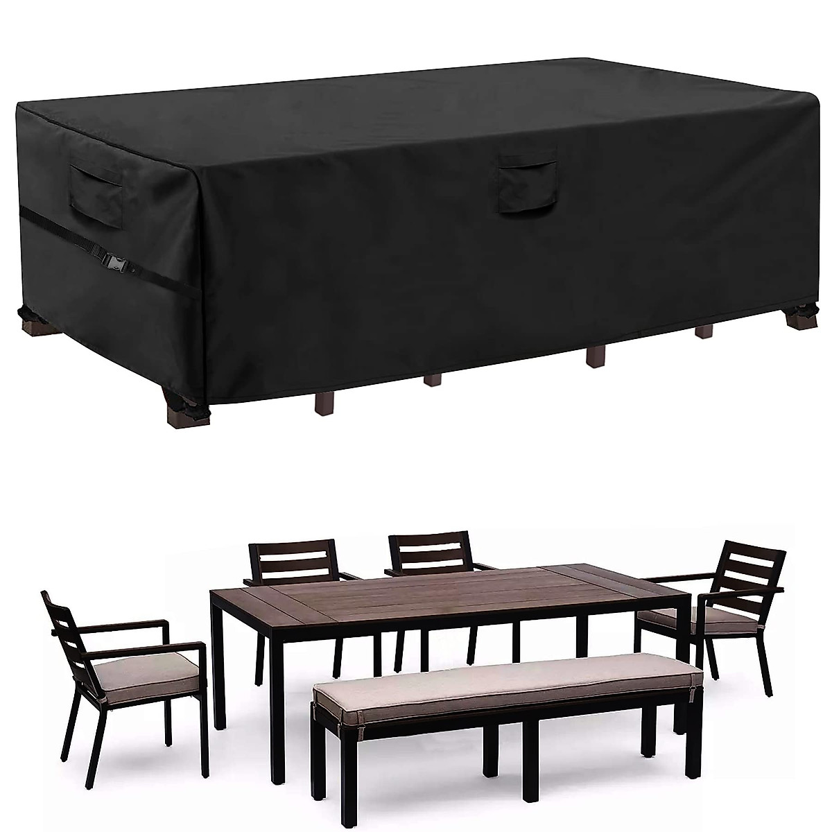 WOMACO Outdoor Table Cover, Veranda Rectangular/Oval Waterproof Patio Table Cover for Outdoor Furniture, Outside Dining Table Chair Set Cover 84 in (86.6"L x 57"W x 27.6"H)