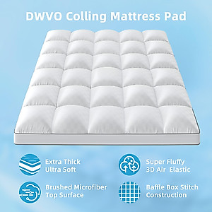 DWVO Mattress Topper Full Size, Cooling Pillow Mattress Pad, Thick Plush Bed Down Alternative Overfilled Mattress, Quilted Soft Mattress Protector Cover with 8"-21" Deep Pocket