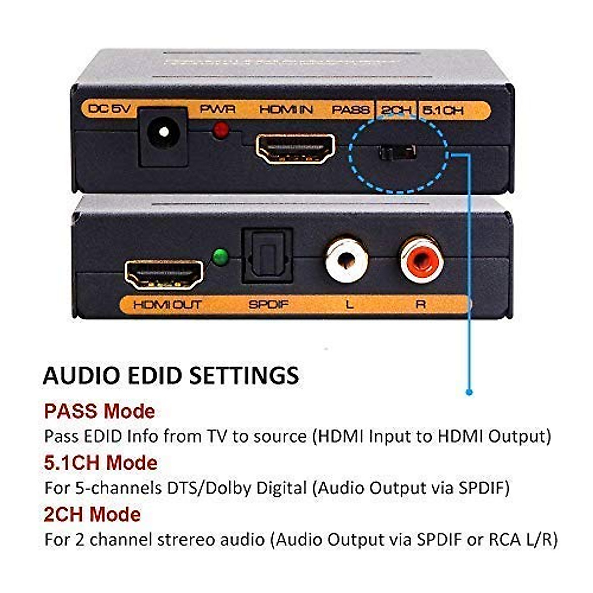 AGPtek HDMI to HDMI + SPDIF + RCA L/R Audio Extractor Converter (HDMI Input,HDMI+ Audio Output)