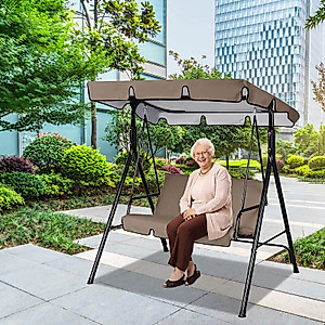 general3 Patio Waterproof Swing Canopy Cover Set, 2 Seats Top Cover+ Swing Cushion Cover, Courtyard Swing Chair Seat Pads Cover Replacement Outdoor Sunscreen Protection Cover (Coffee, 64.5x45 x6'')