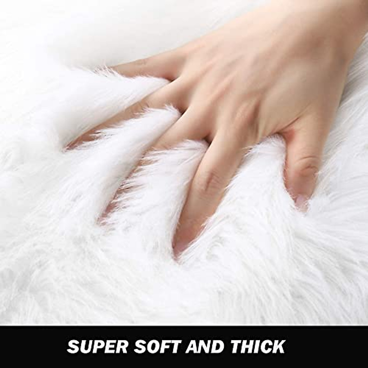 Soft Faux Sheepskin Rug, 1 x 4 Feet Rectangle Modern Area Rugs Washable No-Slip Cozy Carpet Mat for Bedroom Living Room, White